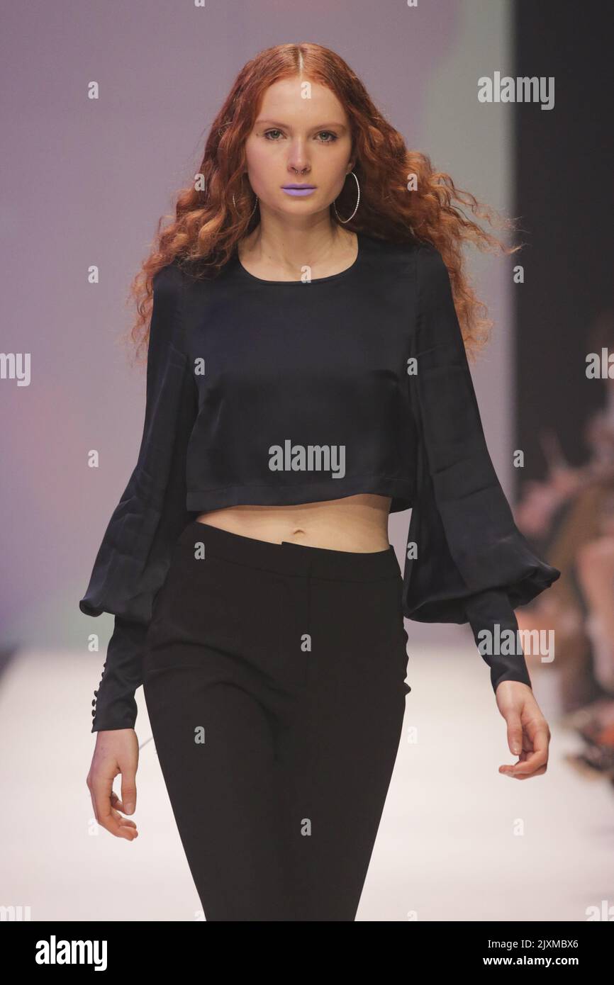 A model walks the Town Hall Runway Six during Melbourne Fashion week at ...