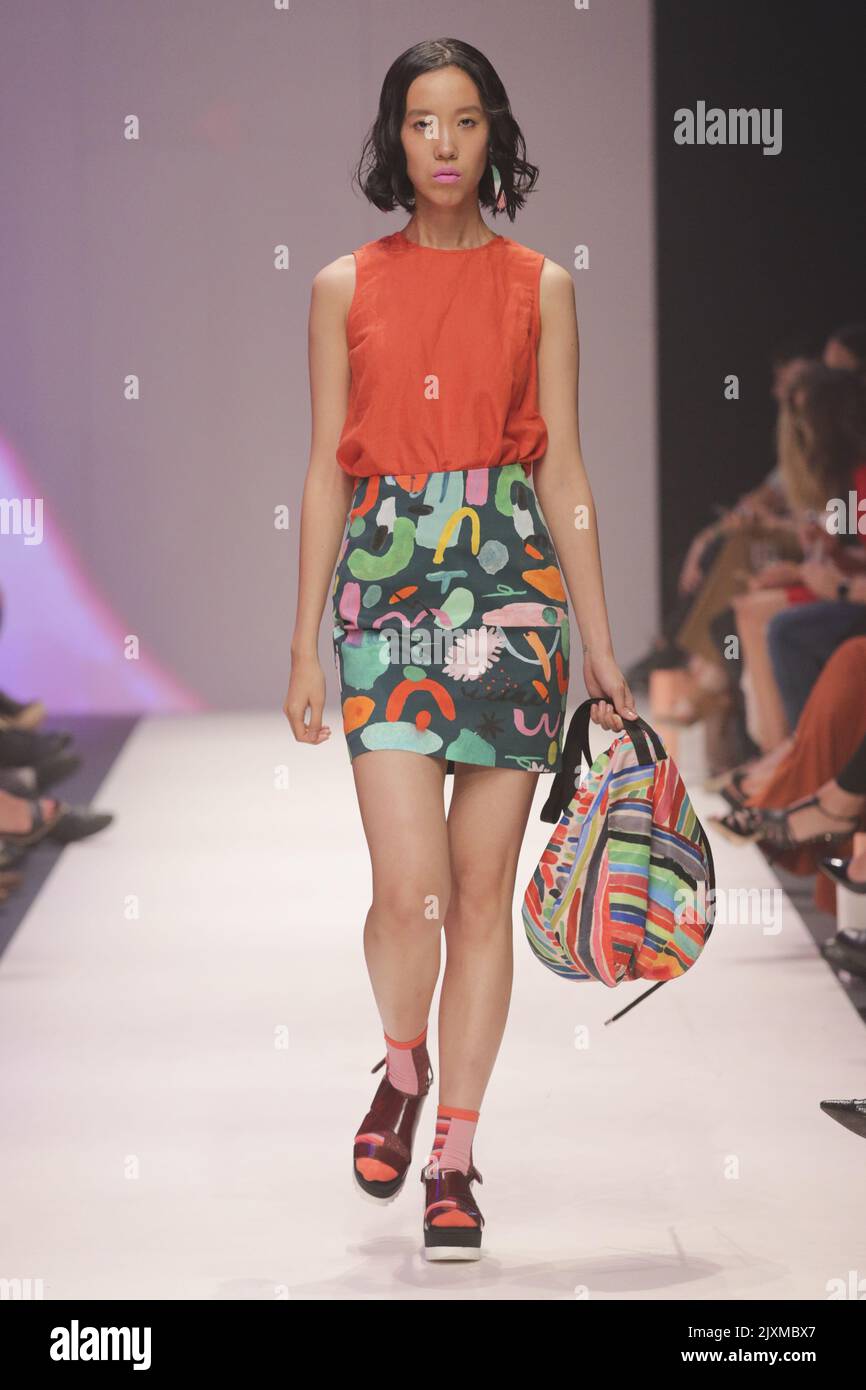 A model walks the Town Hall Runway Six during Melbourne Fashion week at ...
