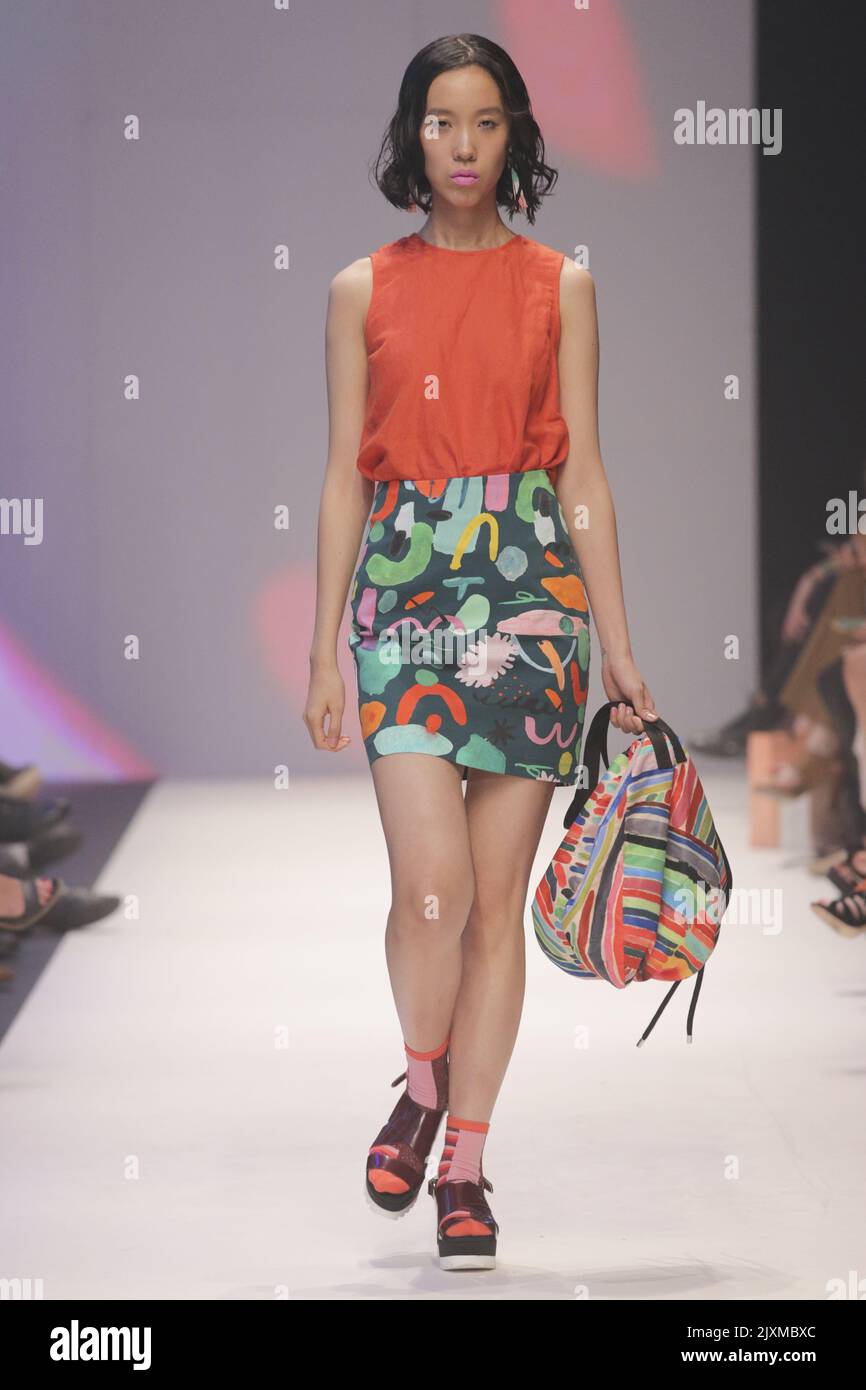 A model walks the Town Hall Runway Six during Melbourne Fashion week at ...