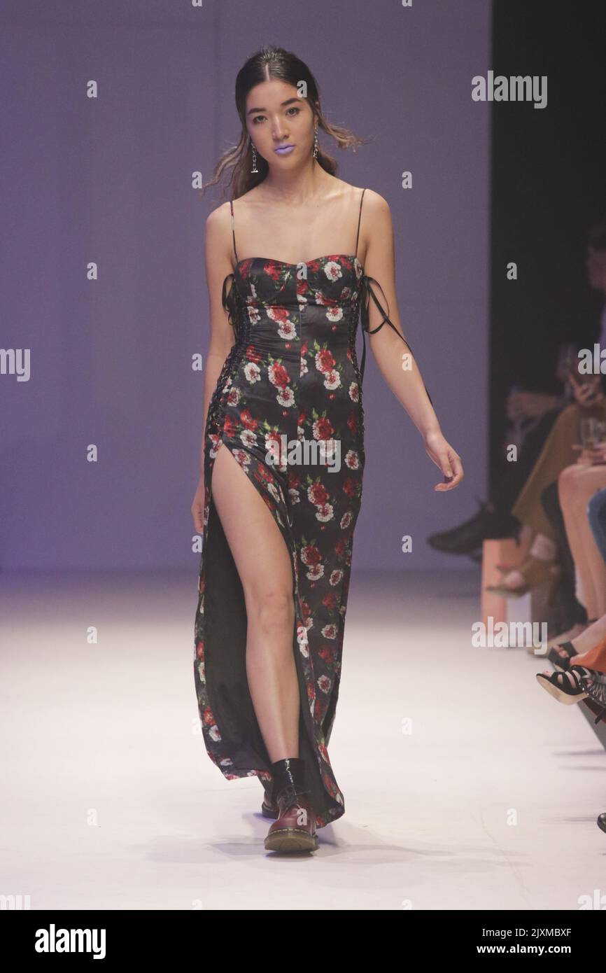 A model walks the Town Hall Runway Six during Melbourne Fashion week at ...