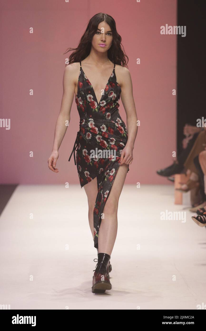 A model walks the Town Hall Runway Six during Melbourne Fashion week at ...