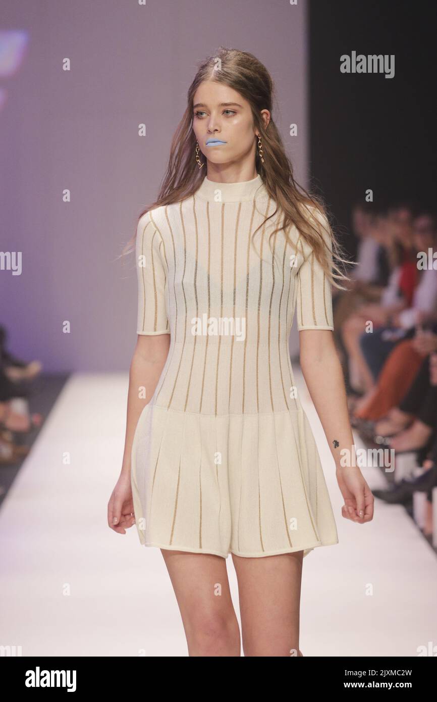 A model walks the Town Hall Runway Six during Melbourne Fashion week at ...