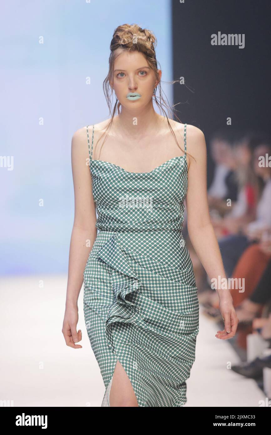 A model walks the Town Hall Runway Six during Melbourne Fashion week at ...