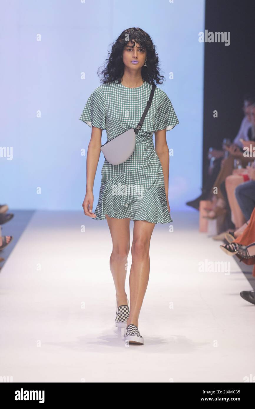 A model walks the Town Hall Runway Six during Melbourne Fashion week at ...