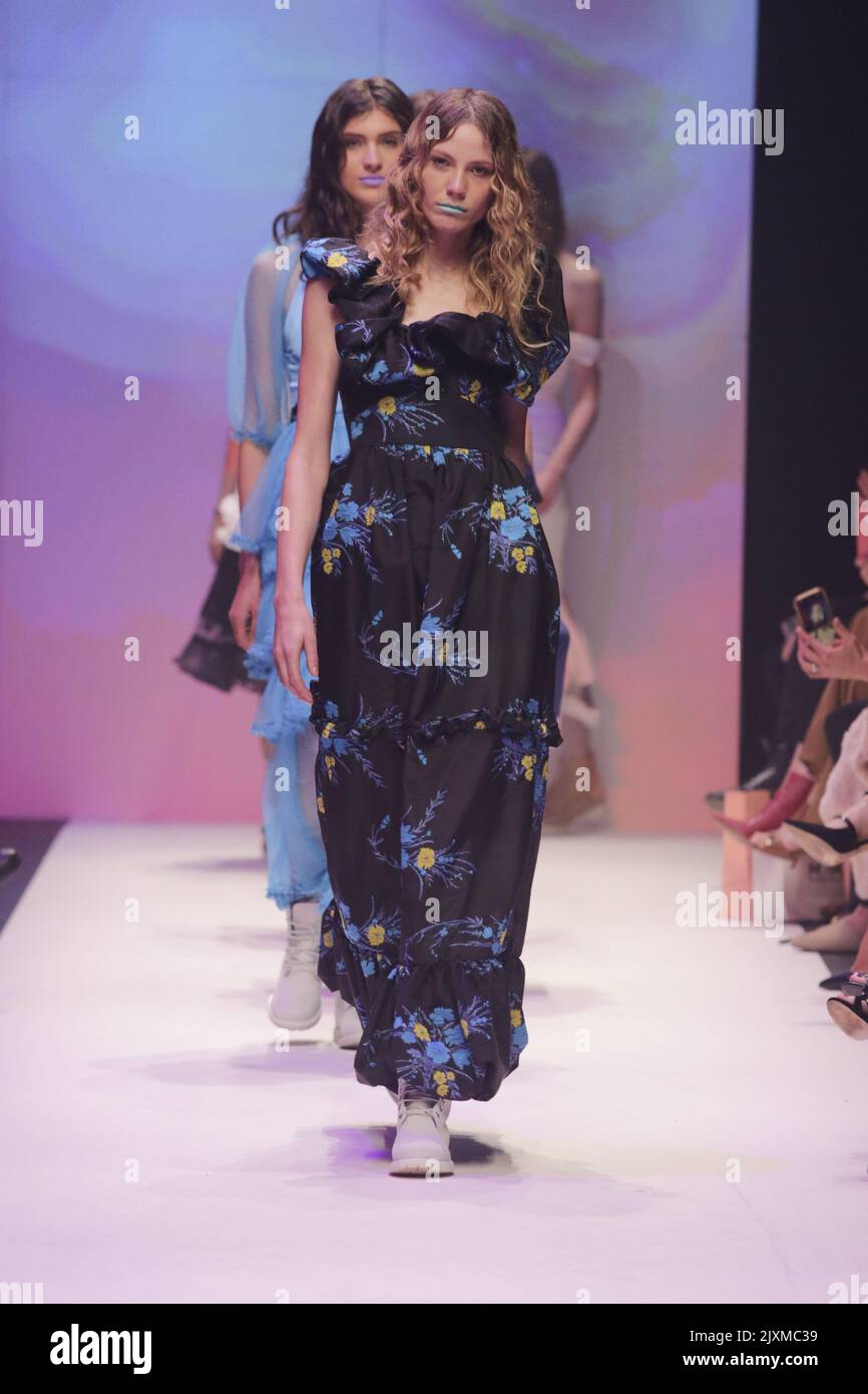 A model walks the Town Hall Runway Six during Melbourne Fashion week at ...