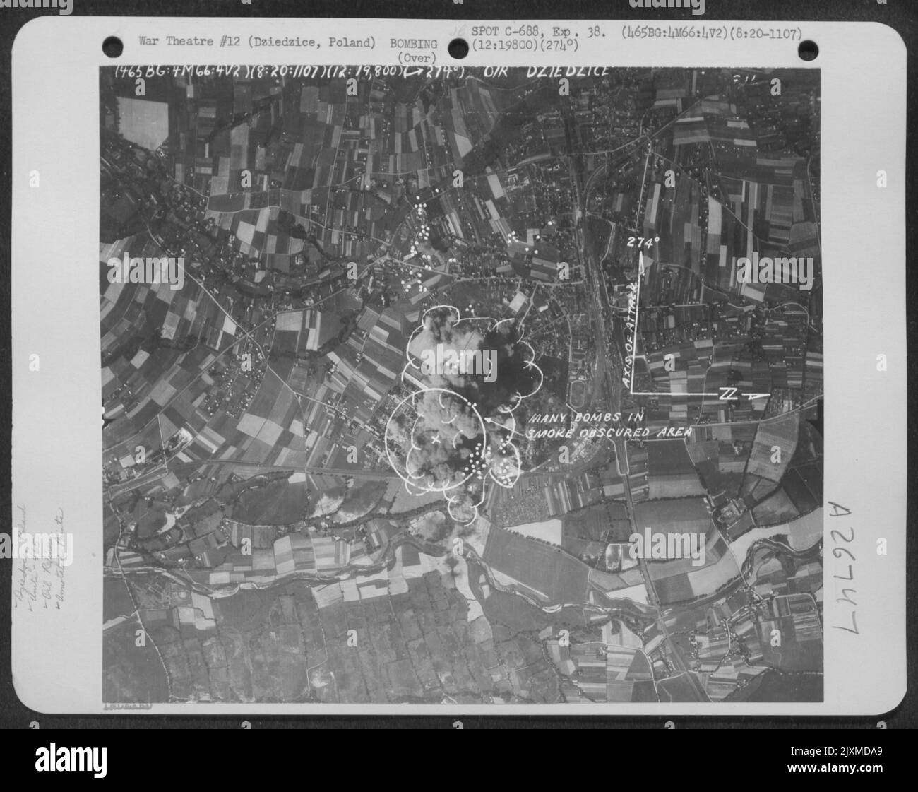 This annotated photograph shows the aiming point of planes of the 465th ...