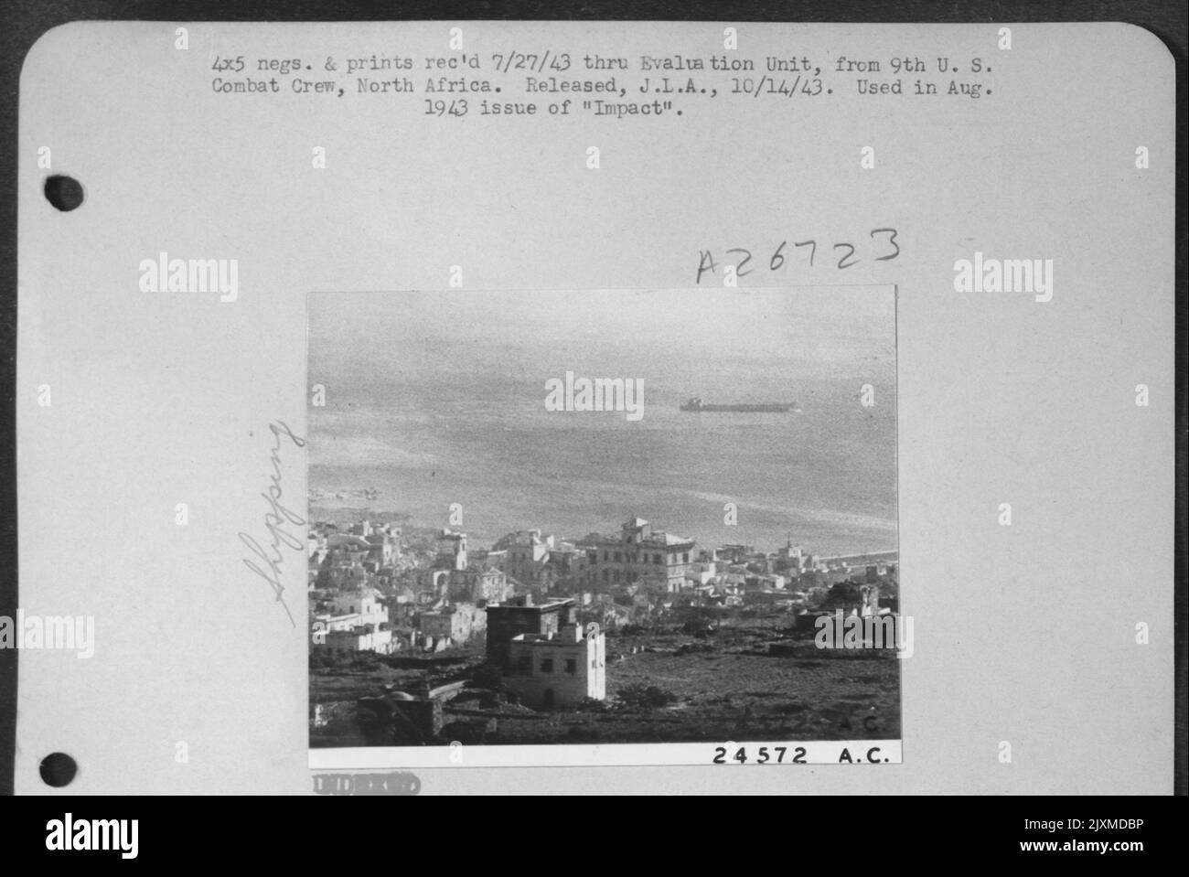 An allied invasion barge attacked by Nazi Stukas and ME-109's off coast ...