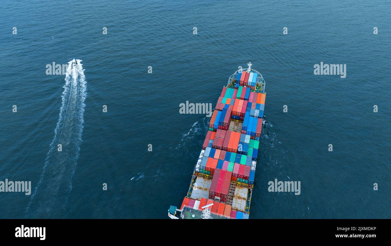 stern of Cargo container Ship in the ocean sea concept logistic ...