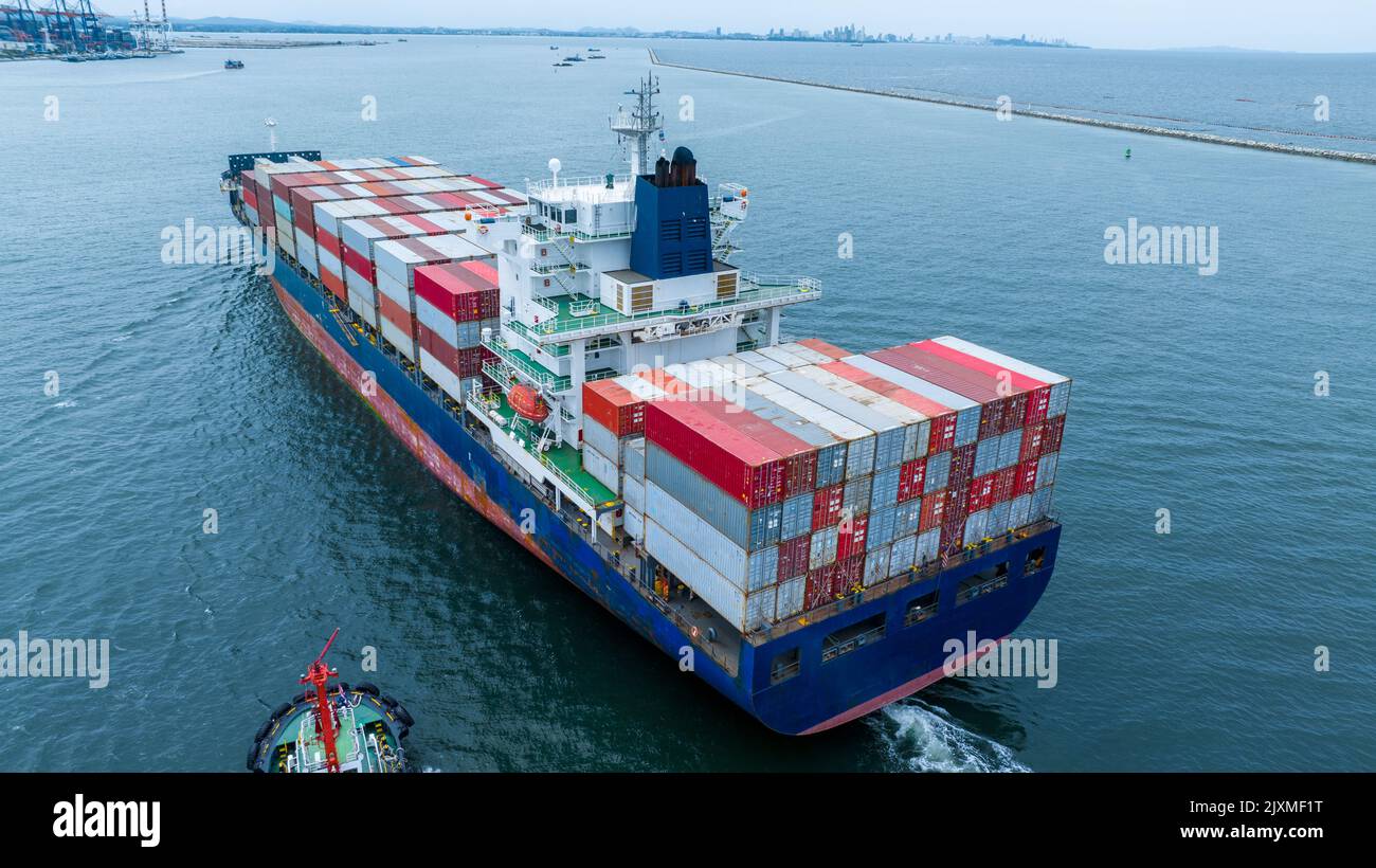 stern of Cargo container Ship in the ocean sea concept logistic ...