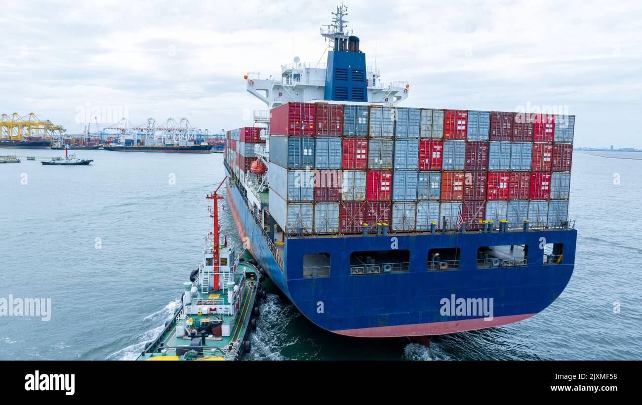 stern of Cargo container Ship in the ocean sea concept logistic ...