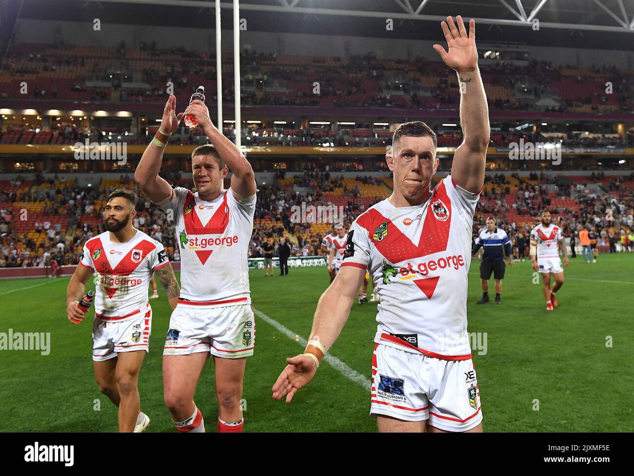 Matthew Duffy of the Dragons (right) acknowledges supporters following ...