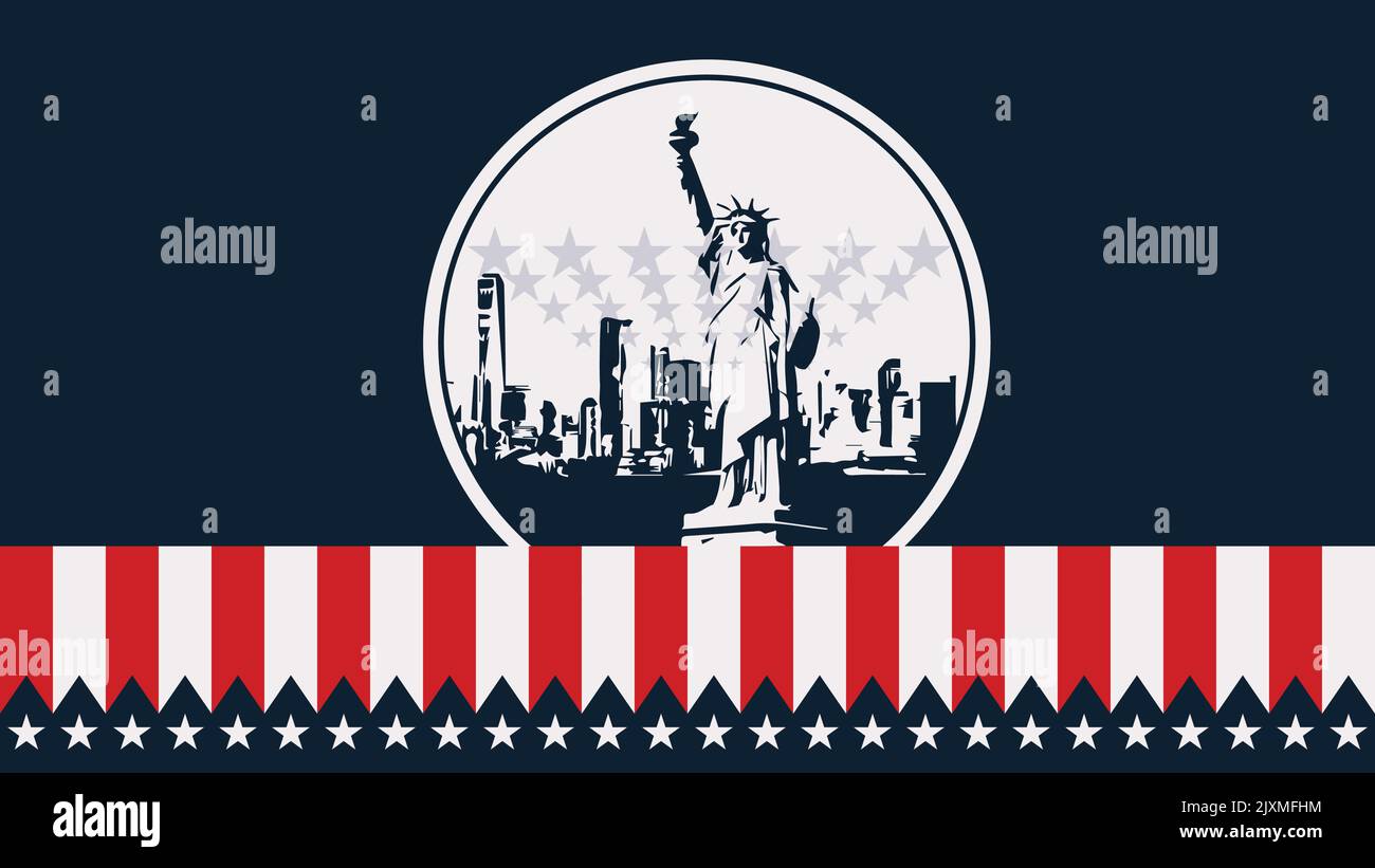 A design of the Statue of Liberty in a circle and the American flag on ...