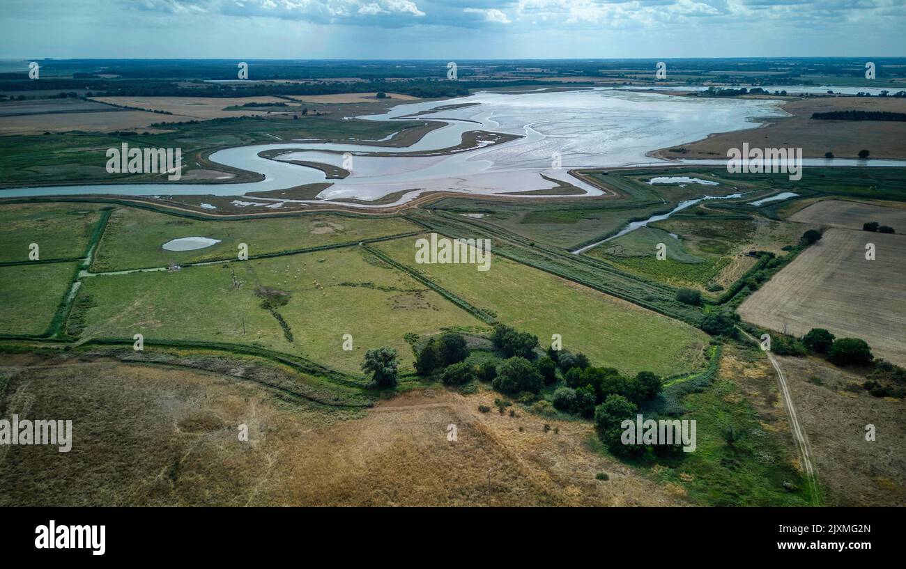 An aerial view of river Alde at Snape Stock Photo - Alamy