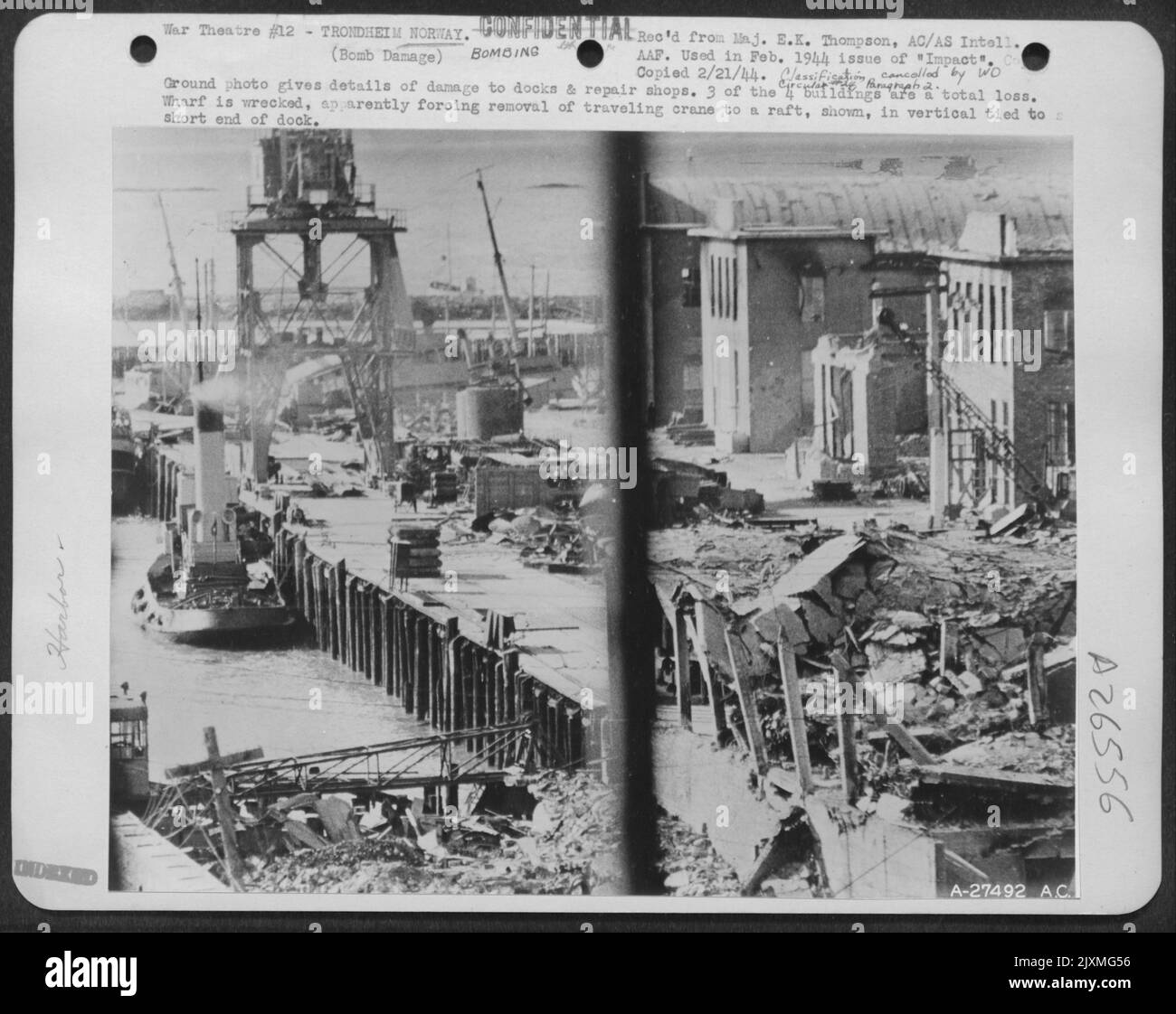 Ground photo gives details of damage to docks & repair shops. 3 of the ...