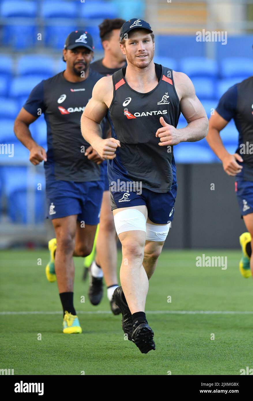 David Pocock (right) is seen during Wallabies training at CBUS Stadium ...