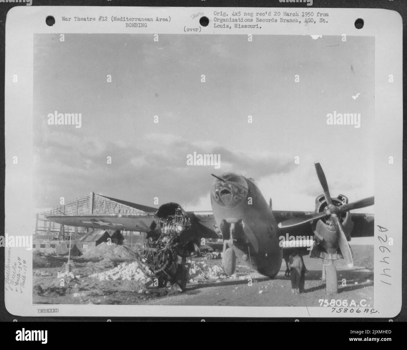 The wreckage of a Martin B-26 of the 34th Bomb Squadron, 17 Bomb Group ...