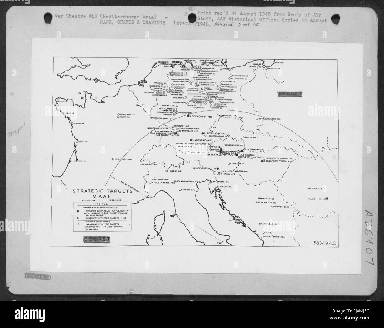 Chart of Strategic Targets of the Mediterranean Allied Air Forces, 15 ...