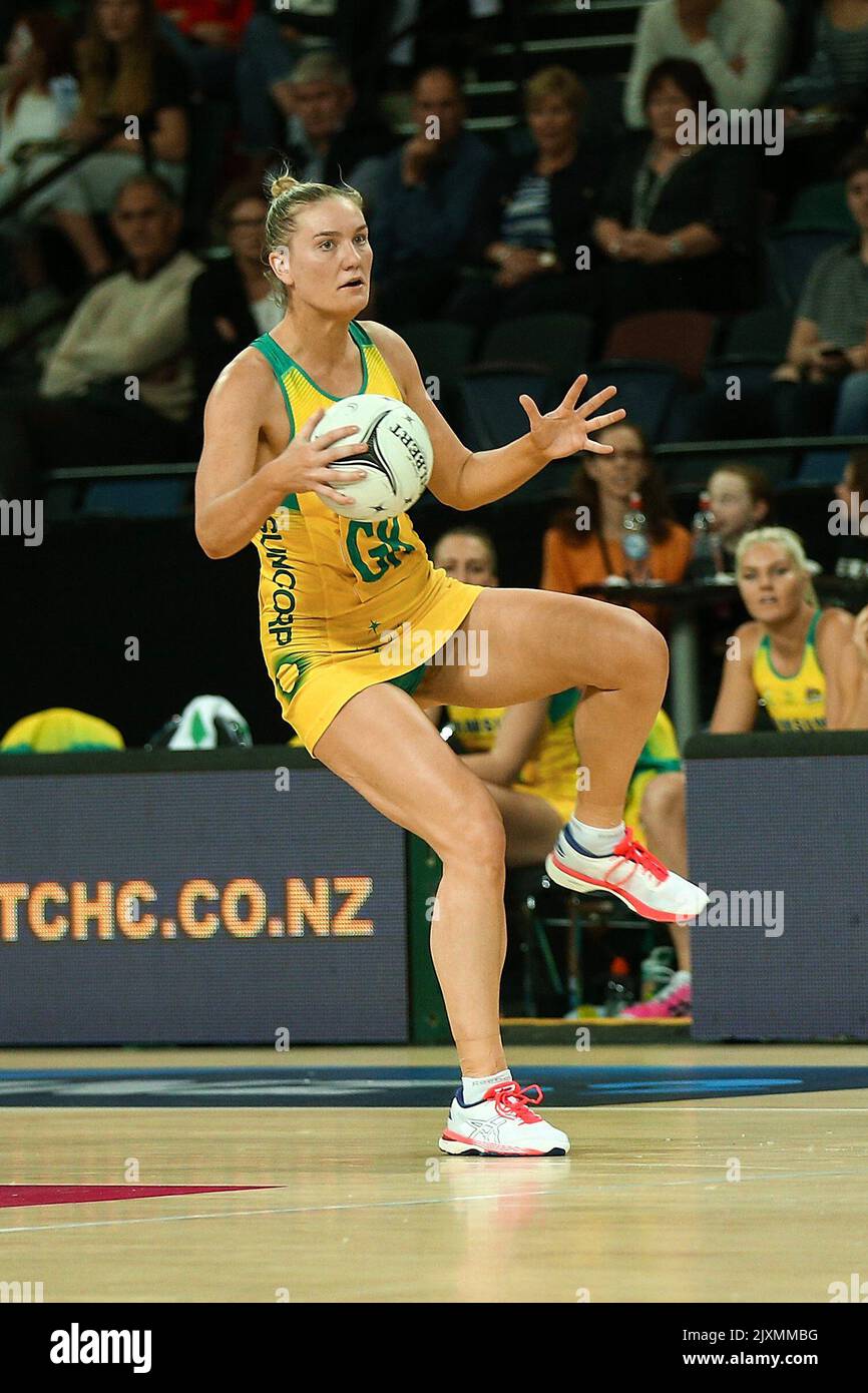 Courtney Bruce of the Diamonds during the Netball Quad Series match ...