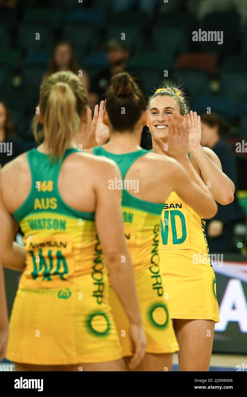 Gabi Simpson of the Diamonds during the Netball Quad Series match ...