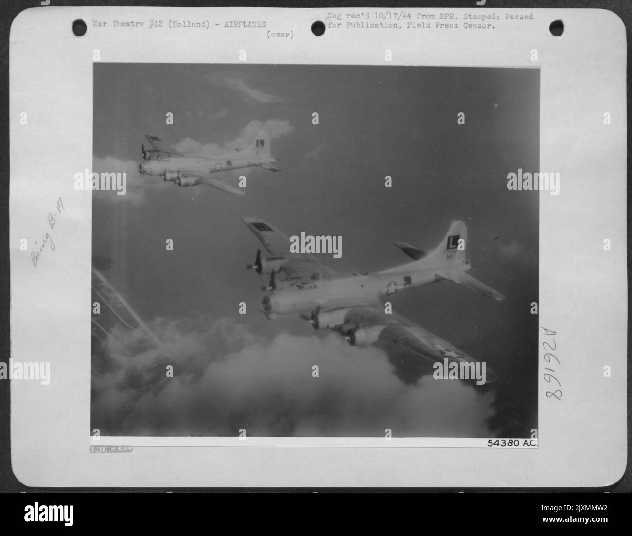Two Boeing B-17 Flying Fortresses of the U.S. 8th Air Force roar ...