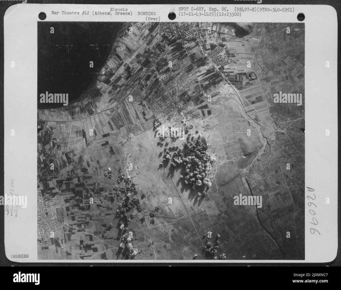 Bomb bursts destroy installations at Eleusis Airdrome, Athens, Greece ...