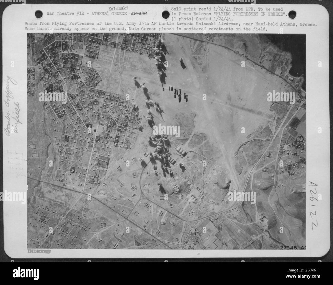 Bombs from Flying Fortresses of the U.S. Army 15th AF hurtle towards ...
