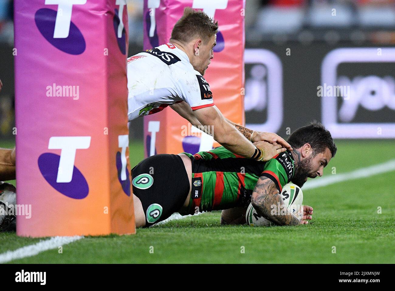 Adam Reynolds of the Rabbitohs scores a try during the Second Semi ...