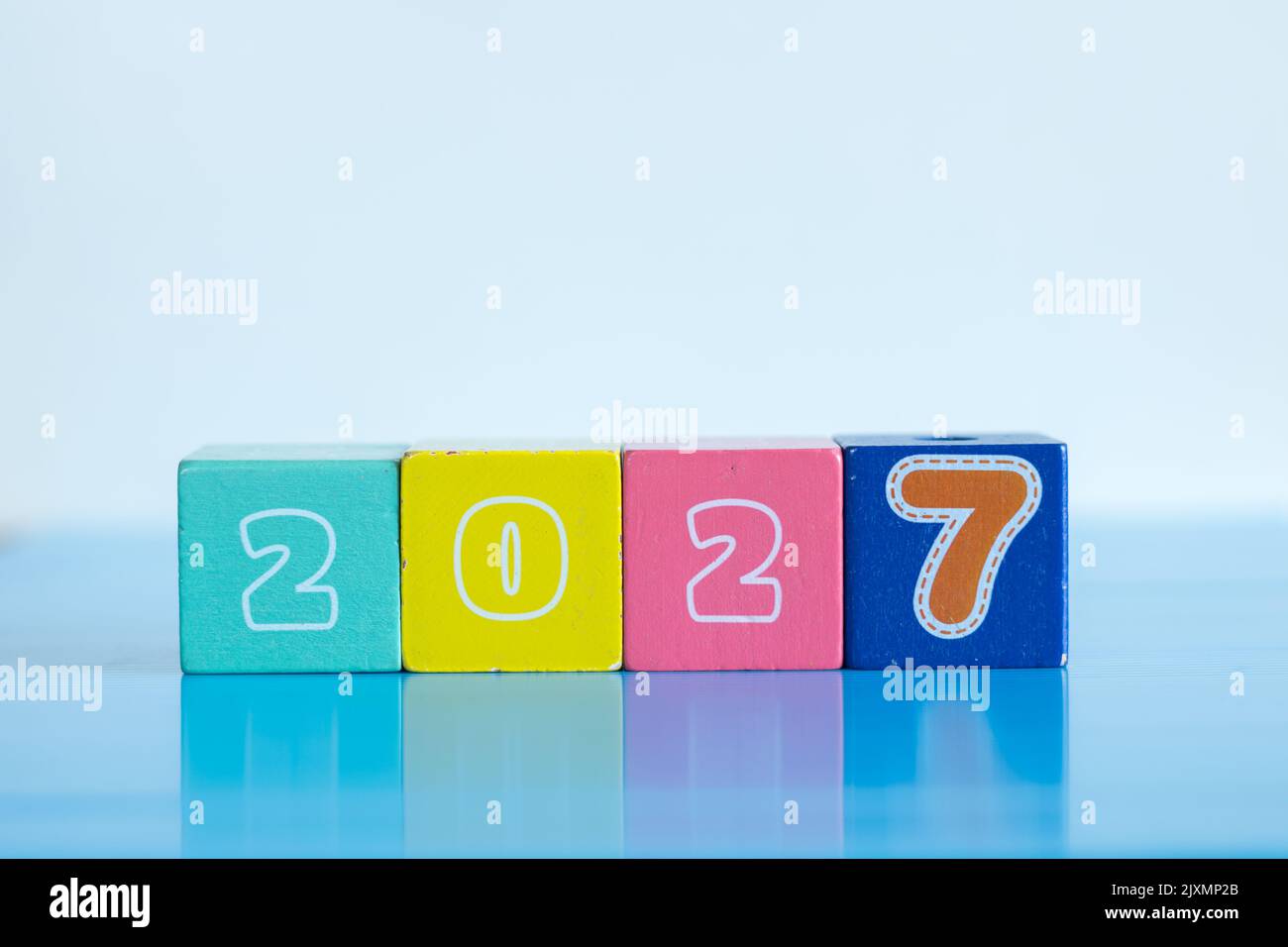 The kids' colorful cube toys with the numbers 2027 Stock Photo - Alamy