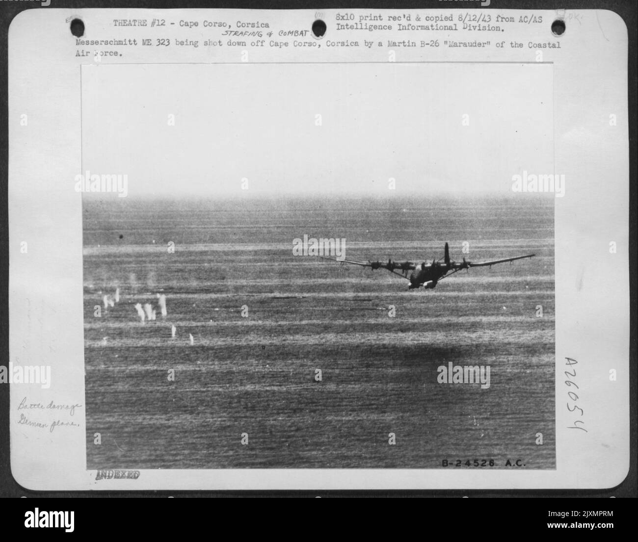 Messerschmitt ME 323 being shot down off Cape Corso, Corsica by a ...