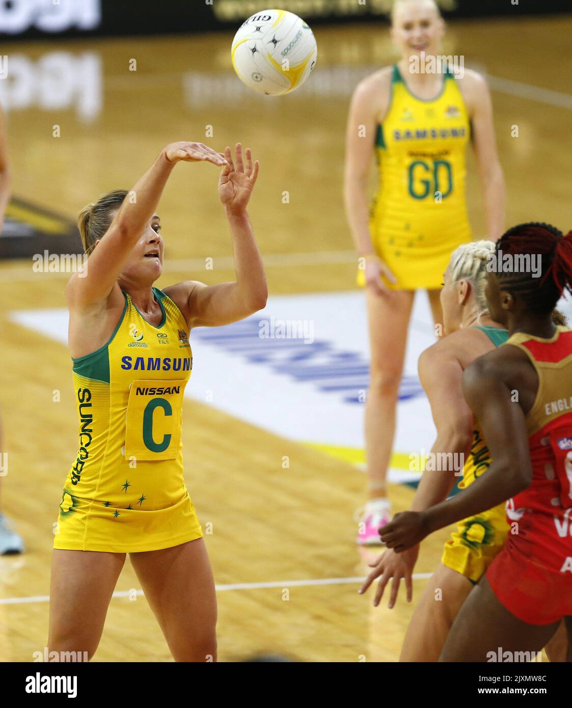 Liz Watson of the Diamonds passes the ball during the Netball Quad ...