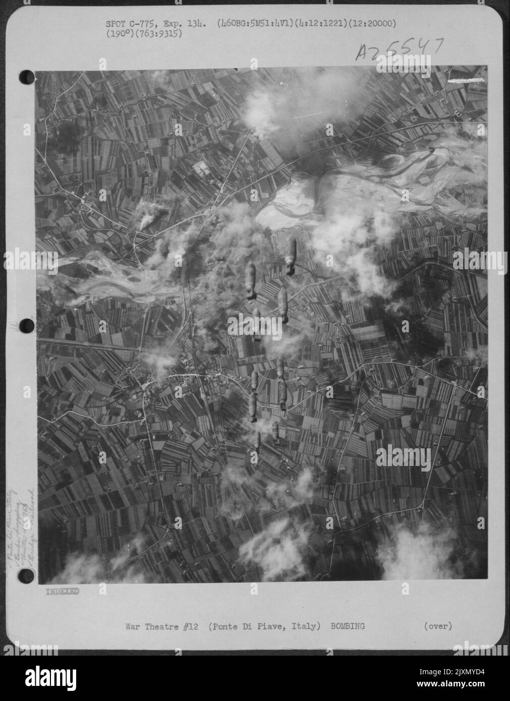 Bombs Fall Toward The Railroad Bridge At Ponte Di Piave, Italy, During ...