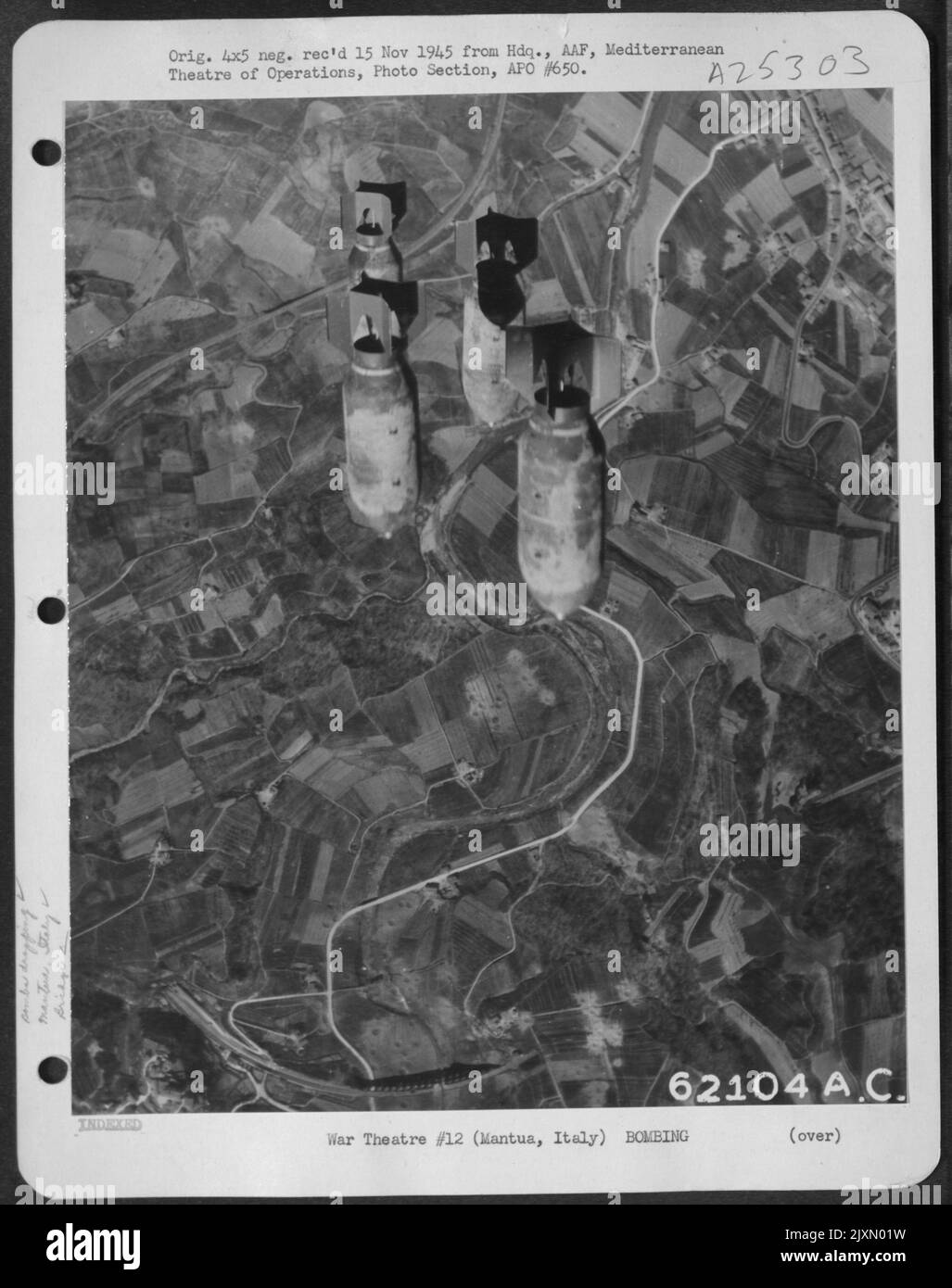 Bombs Dropped By Martin B-26 Marauders Of The 12Th Air Force Fall On A ...