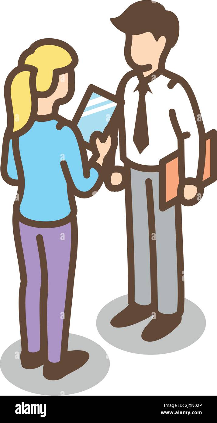 Employee talking with manager. Team report isometric icon Stock Vector ...