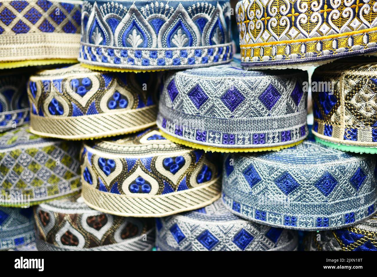 collection of skull caps for muslim men Stock Photo - Alamy