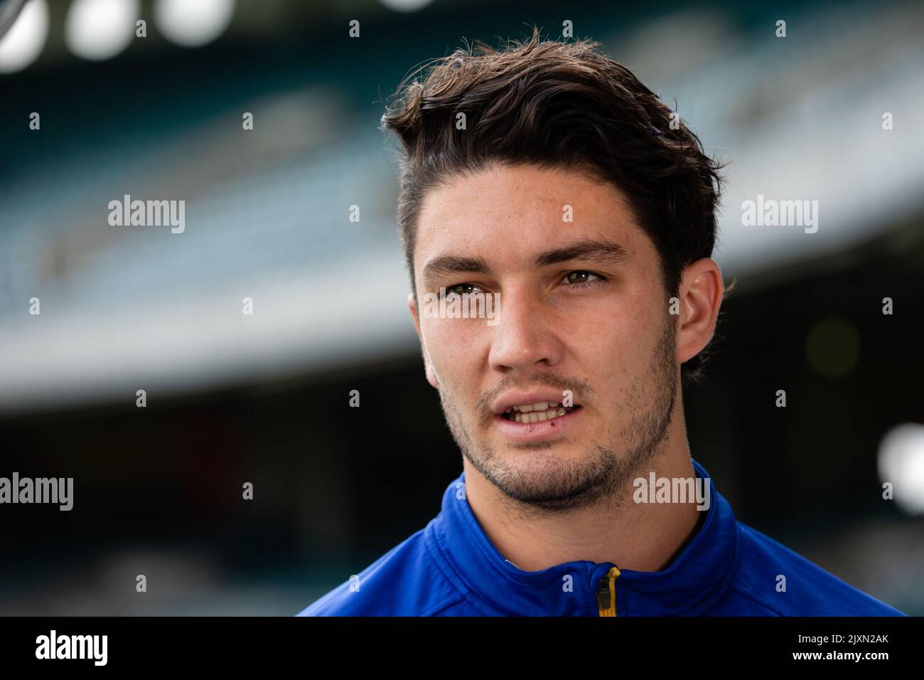 West Coast Eagles player Tom Barrass is seen during a team media ...