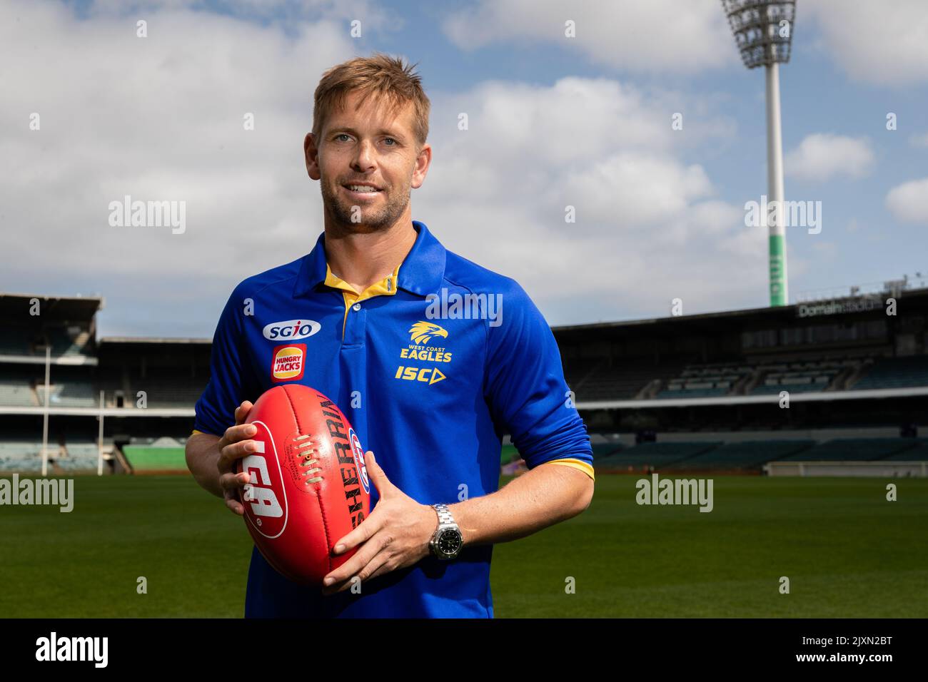 West Coast Eagles player Mark LeCras poses for a photograph during a ...