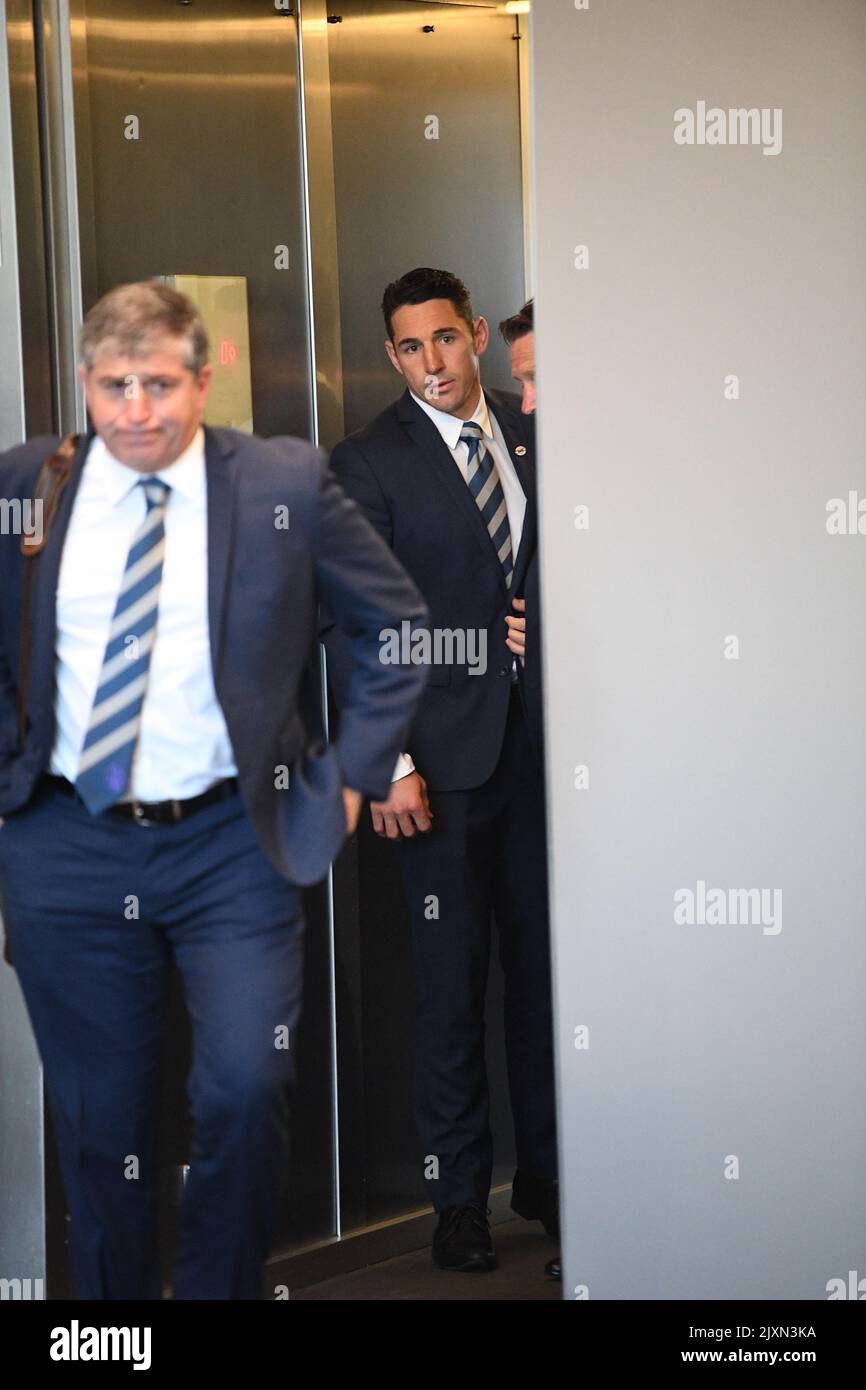 Melbourne Storm NRL player Billy Slater (centre) is seen arriving at ...
