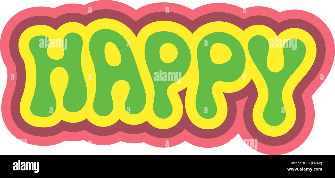 Happy word in hippie colorful style. Decorative lettering Stock Vector ...