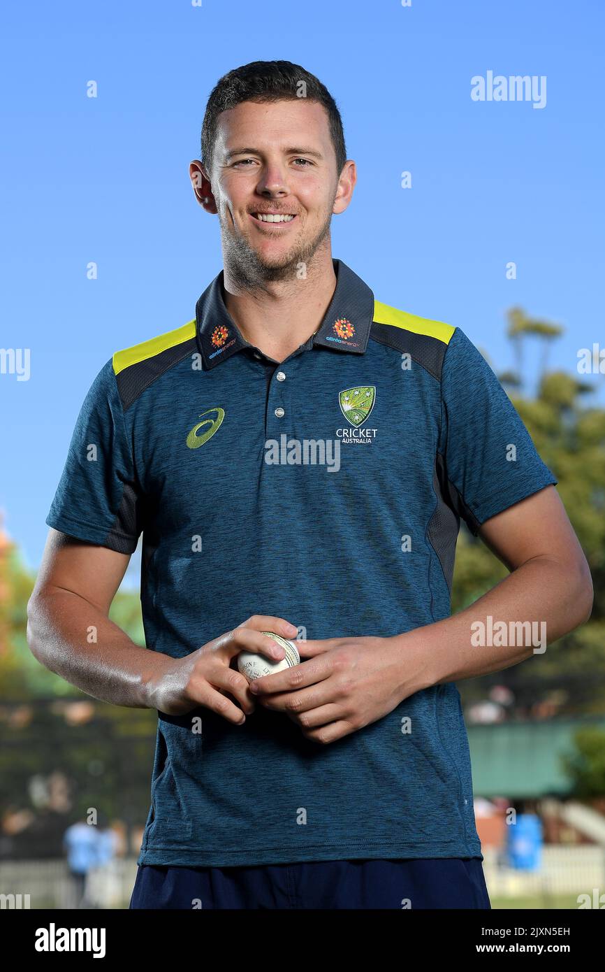 Australian Test cricketer Josh Hazelwood poses for a photograph at the ...