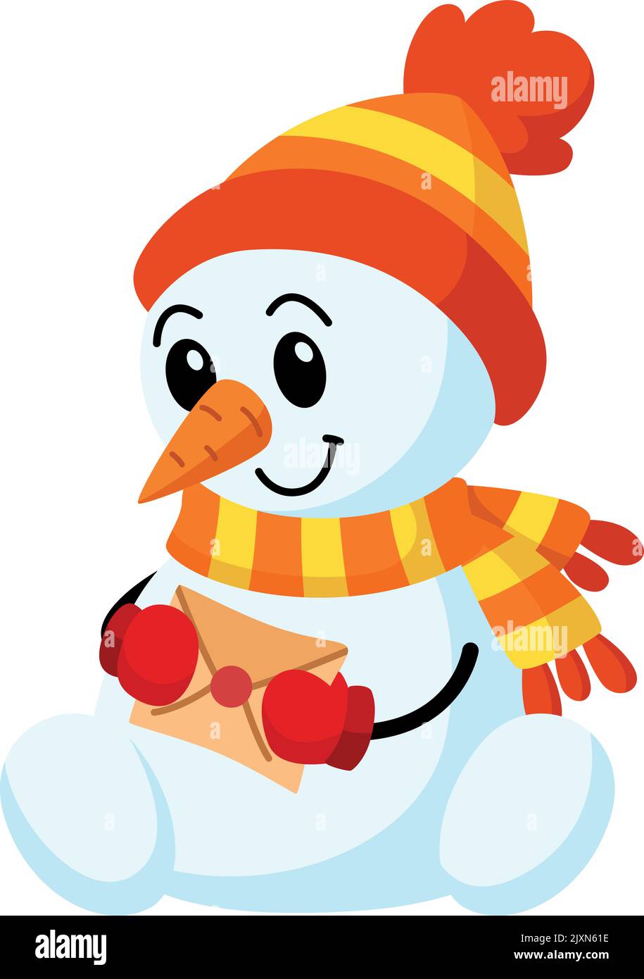 Happy snowman with greeting letter. Holiday card cartoon character ...
