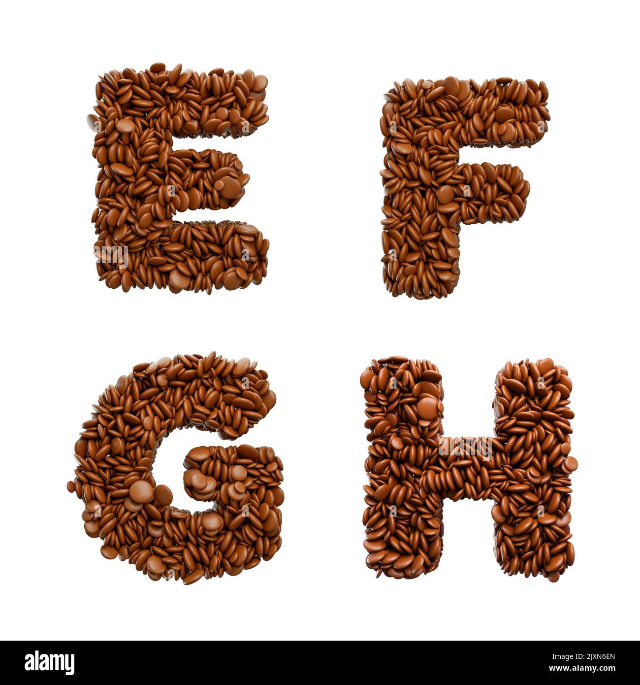 A 3D illustration of Letters E F G H made of chocolate Coated Beans ...