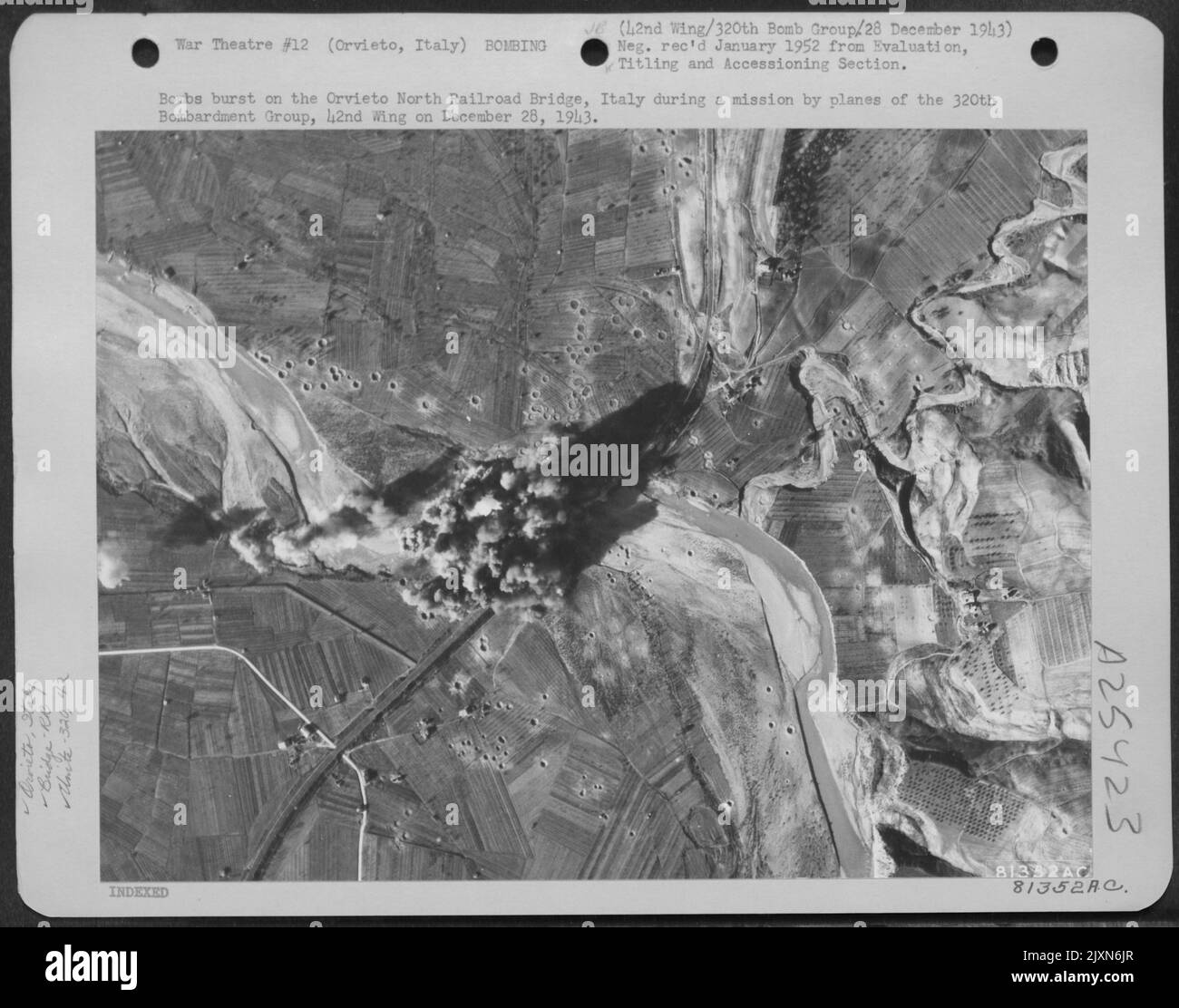 Bombs burst on the Orvieto North Railroad Bridge, Italy during a ...