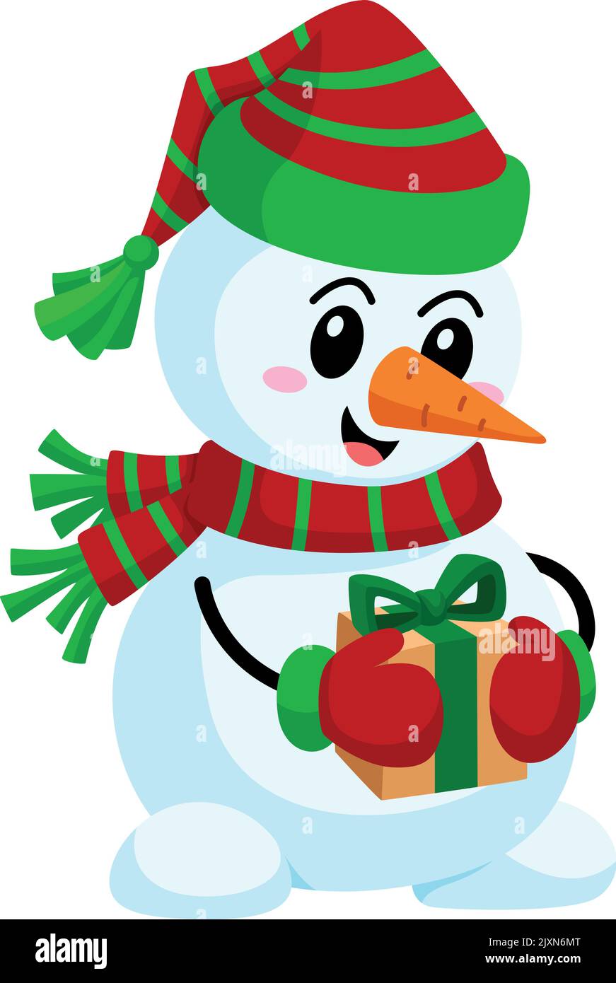 Funny snowman with gift box. Cartoon christmas celebration Stock Vector ...