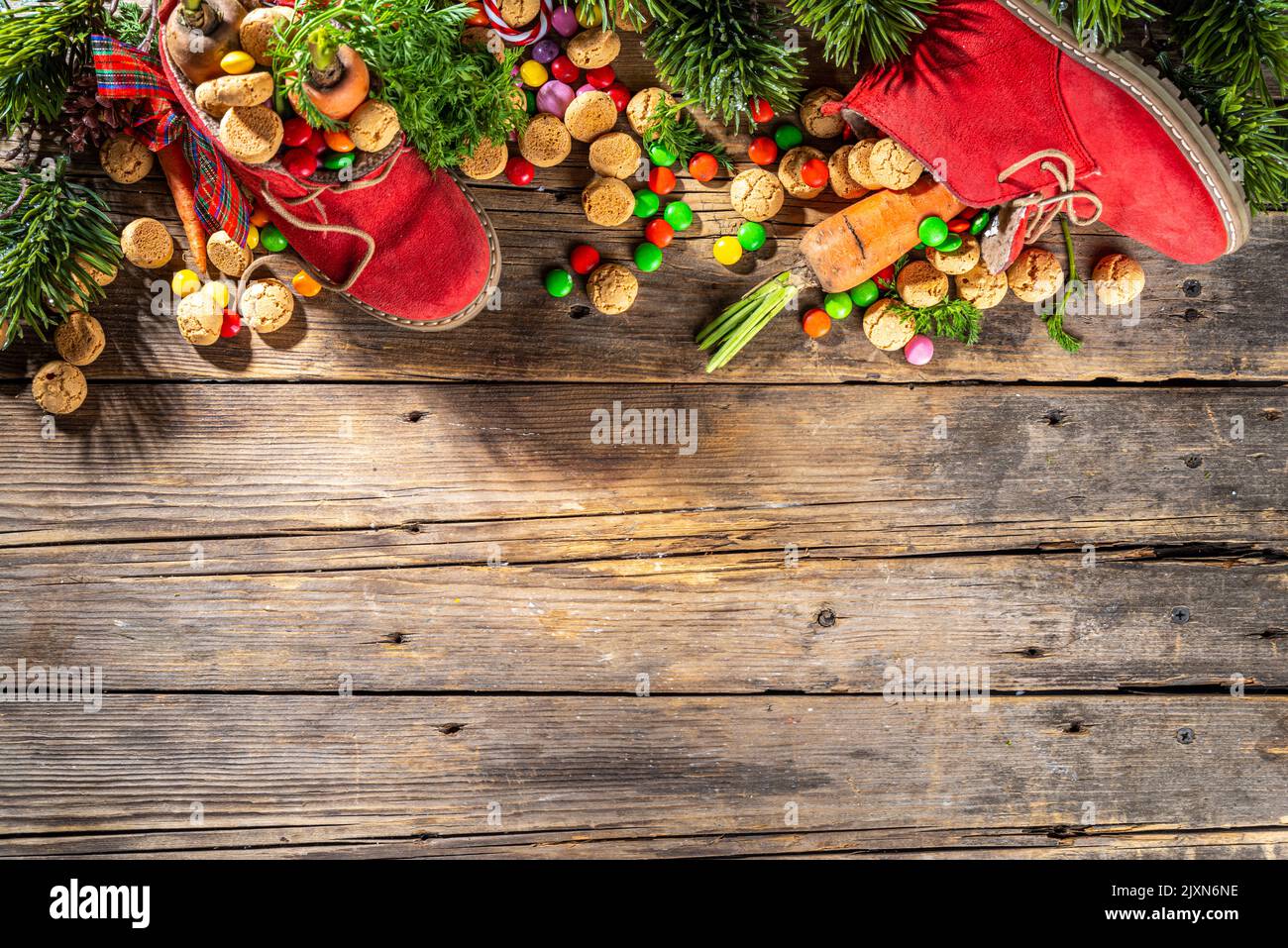Sinterklaas, Saint Nicholas day background. Little kid red shoe with ...