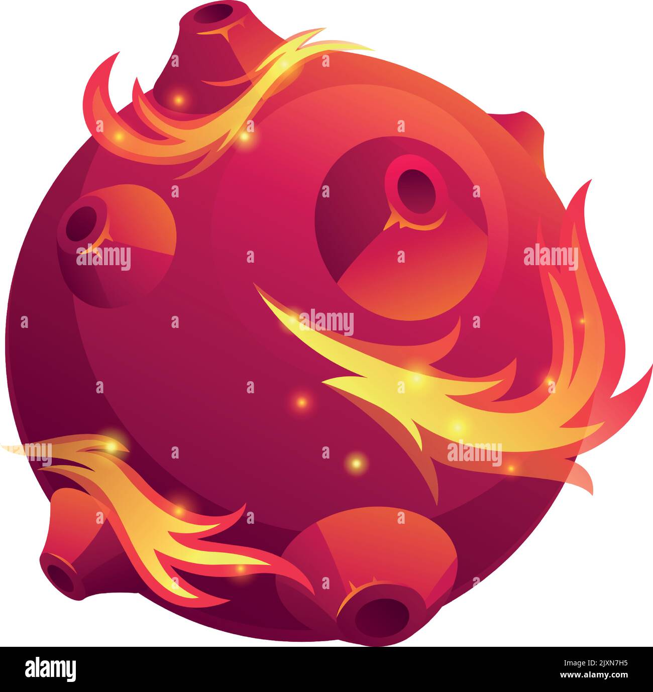 Fantasy fire planet with volcanoes and flames. Cartoon game element ...