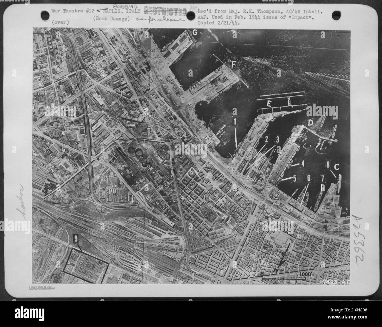 In vertical of Naples' docks, wrecked vessels, also pictured in sea ...