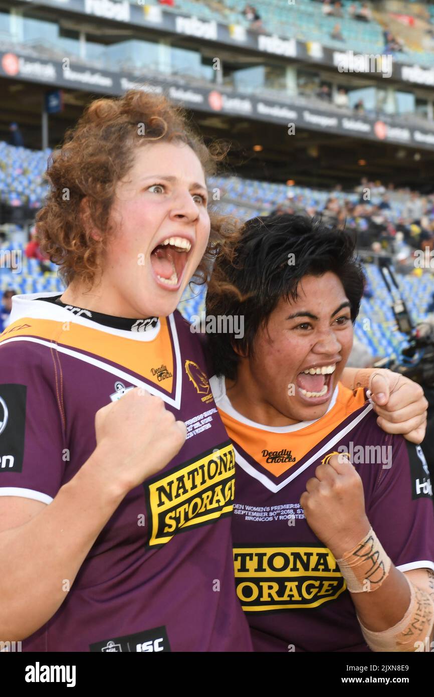 Maitua Feterika and Chelsea Lenarduzzi of the Broncos during the NRL ...