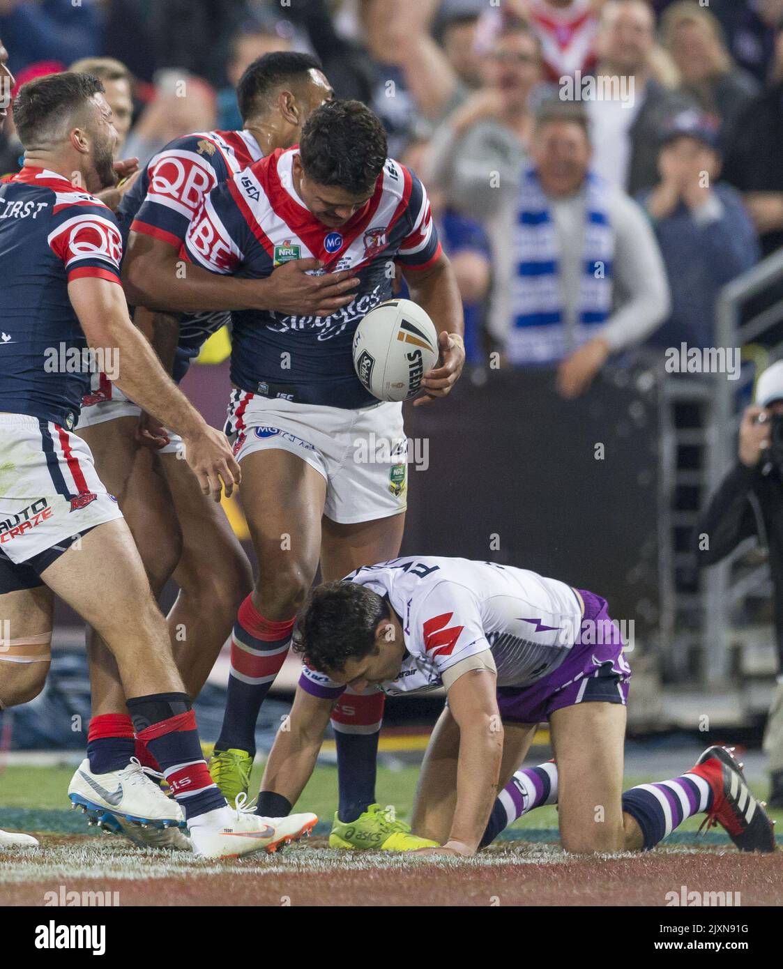 during the 2018 NRL Grand Final between the Sydney Roosters and the ...