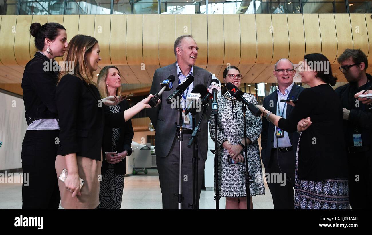 Paediatric Surgeon Joe Crameri (centre) addresses the media at the ...