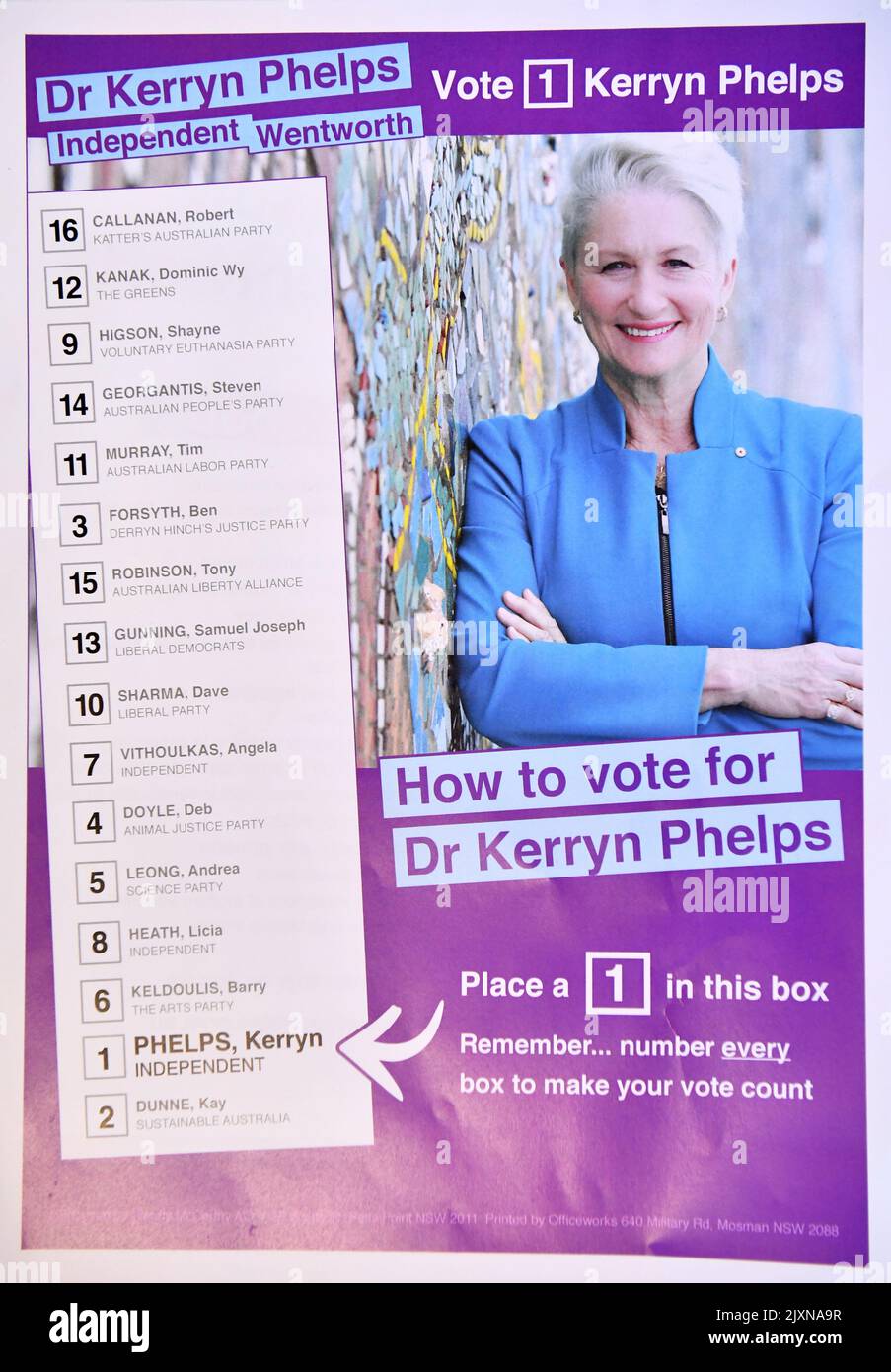 Independent candidate for Wentworth Kerryn Phelps's how-to-vote ...